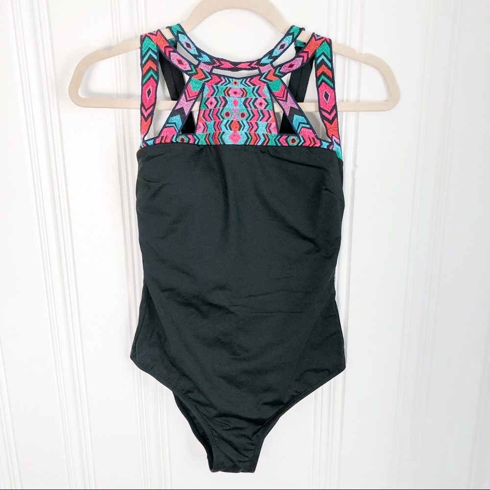 Ondademar Black One-Piece Embroidered Bathing Suit - Gem